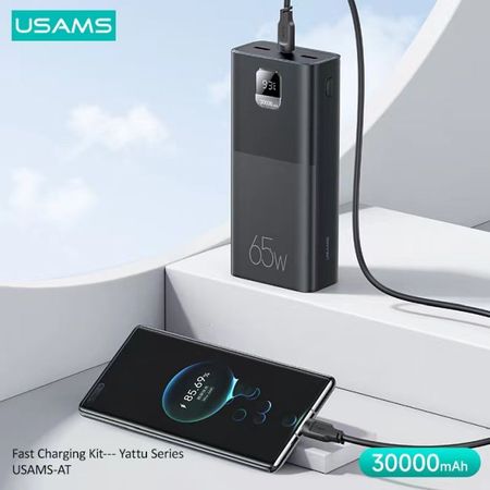 USAMS - Power Bank 30000mAh 65W - inkl. USB-C Kabel, LED Display, PD 3. ...