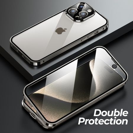 iPhone 15 Pro Max Hülle - 360 Grad PanzerGlas Alu Case mit Verriegelungsmechanismus - champagner ...